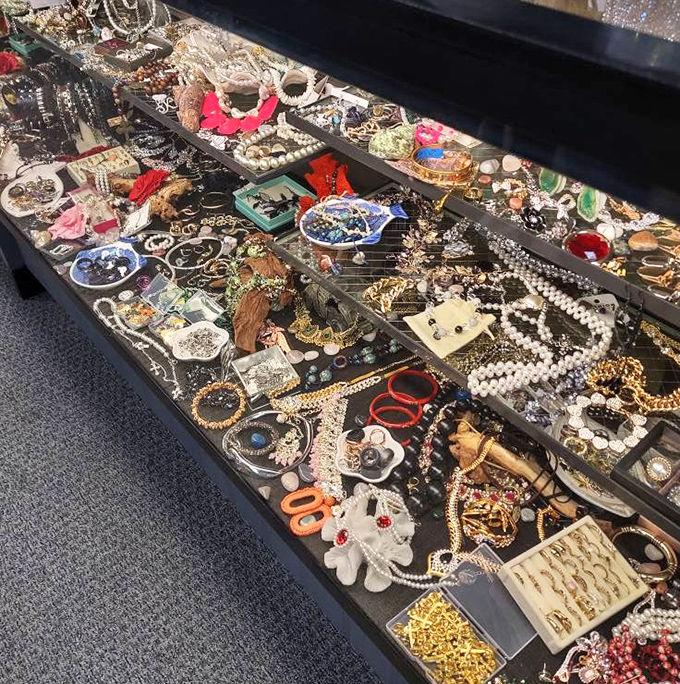 Jewelry treasure trove that would make a pirate weep. Sorting through these gems feels like being a kid in your grandmother's jewelry box again.