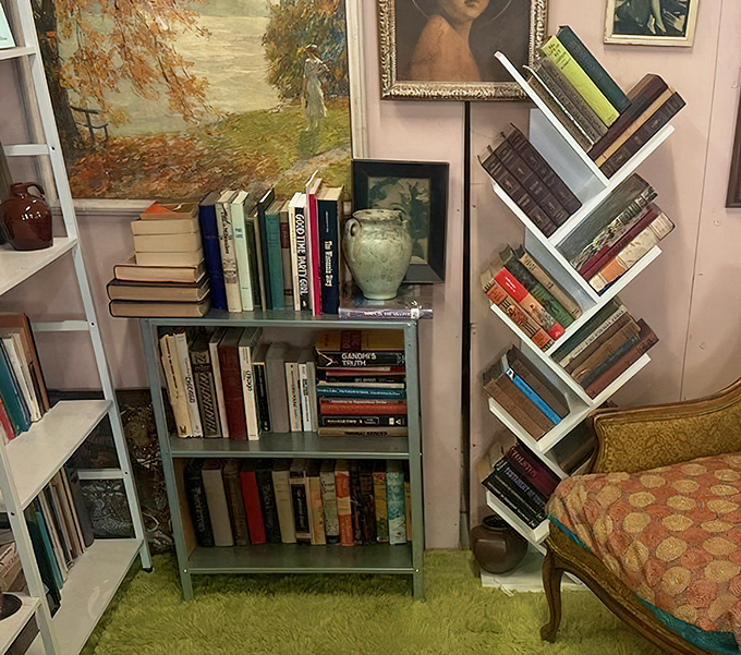 Books that smell like history and adventure. This cozy corner could turn anyone into a collector of stories both inside and out.