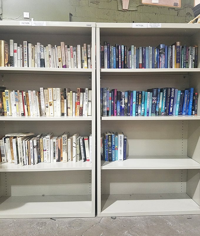 The book section offers literary treasures organized with librarian-like precision &ndash; bestsellers of yesteryear now available for pocket change.