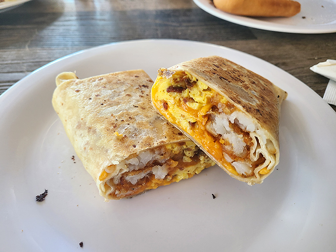 Breakfast burritos done right &ndash; crispy exterior giving way to that perfect egg-cheese-meat ratio that makes mornings worth facing.