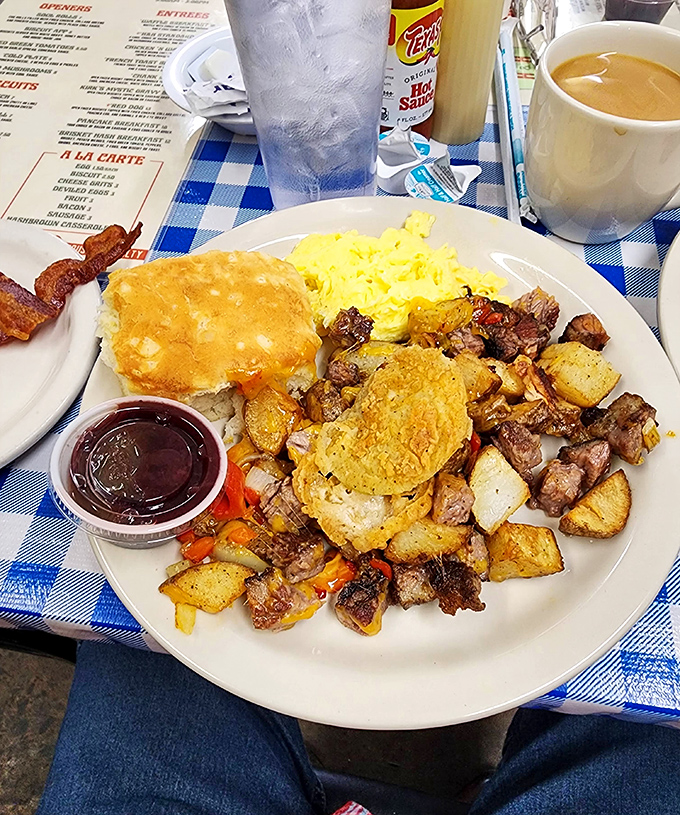 This loaded brisket hash breakfast plate could fuel you through an entire day of questionable life decisions and choices.