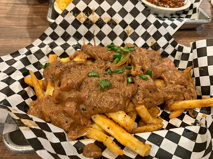 Poutine gets the Idaho treatment with crispy fries swimming in brisket gravy—proof that Canadian-Idaho diplomacy produces delicious results.