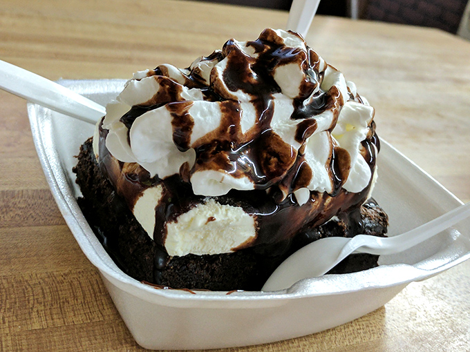 A brownie sundae that doesn't need Instagram filters—just your undivided attention and a willingness to forget calorie counts exist in this particular corner of the universe.