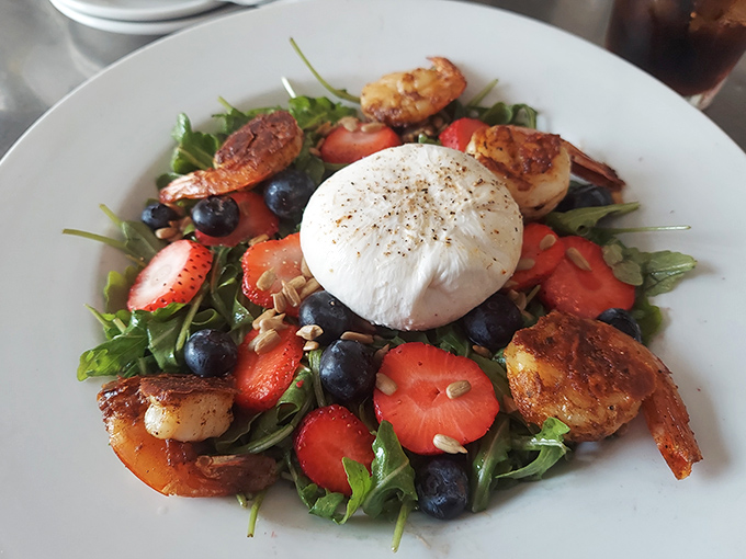 A burrata salad that's basically summer on a plate. That cloud of cheese in the center isn't just burrata&mdash;it's what dreams are made of.