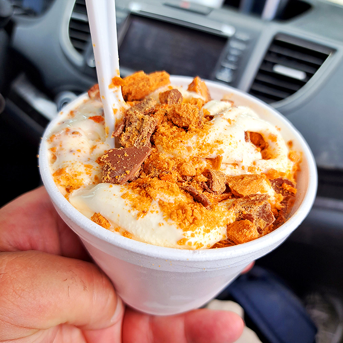 The Butterfinger Cyclone doesn't just satisfy a sweet tooth—it throws a full-scale carnival for every taste bud in your mouth.