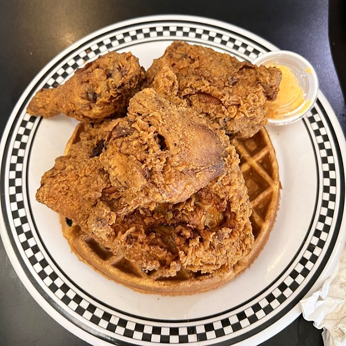 Chicken and waffles: the breakfast-lunch hybrid that proves some of the best relationships are unexpected ones. Crispy meets fluffy in perfect harmony.