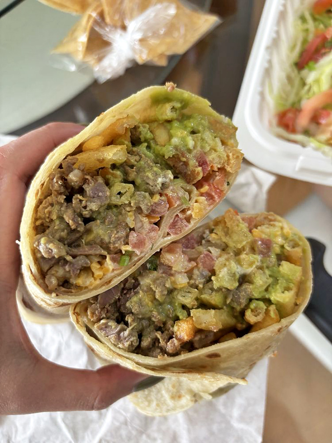 This California burrito cross-section reveals the beautiful stratification of flavors&mdash;like a delicious geological wonder you can eat.