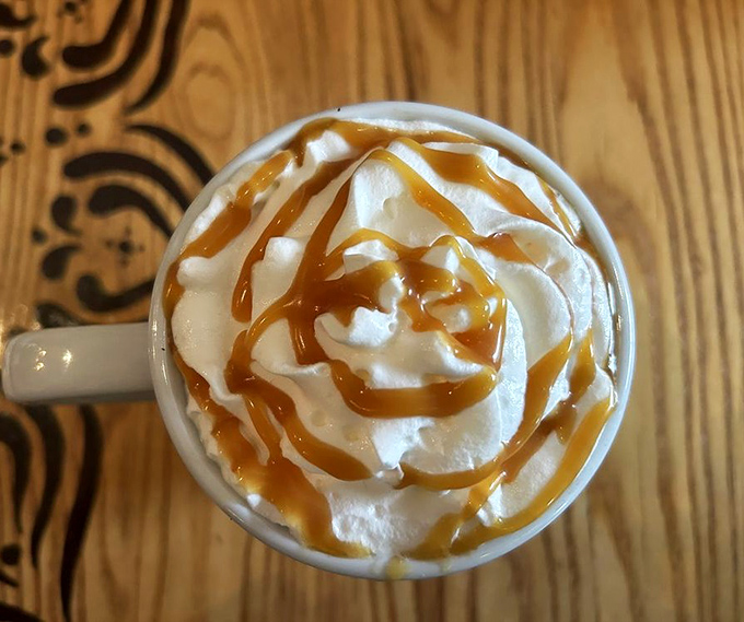 Coffee achieves its final form with this caramel-drizzled cr&egrave;me breve that looks like it belongs in the dessert hall of fame.