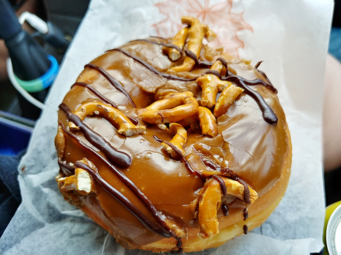 Caramel, chocolate drizzle, and pretzel pieces&mdash;this donut doesn't know if it's sweet or savory, and we're perfectly fine with that.