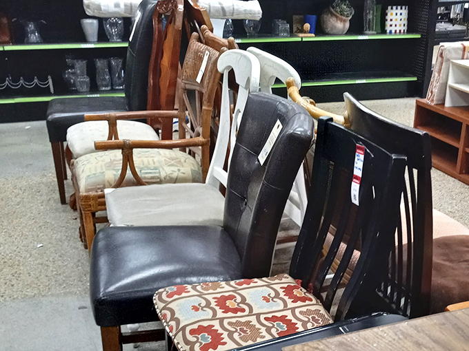 Chair auditions in progress&mdash;each one silently pleading, "Take me home and let me support your sitting habits for years to come!"
