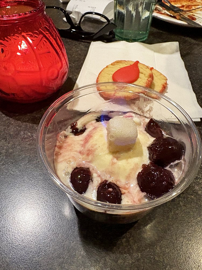 Ice cream and cherries jubilee&mdash;proof that sometimes the simplest desserts are the most satisfying, especially when served with a cookie chaser.