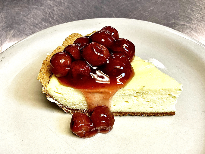 Cherry cheesecake that makes you wonder why you ever waste calories on lesser desserts. That perfect balance of sweet, tart, and creamy is pure magic.