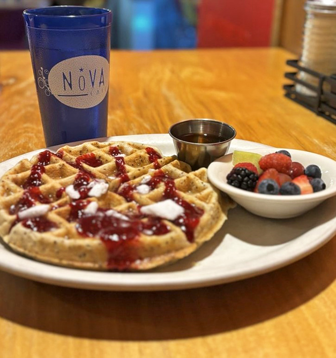 This waffle doesn't just have berry topping&mdash;it's wearing a crown of Montana's finest fruits like royalty at a breakfast ball.