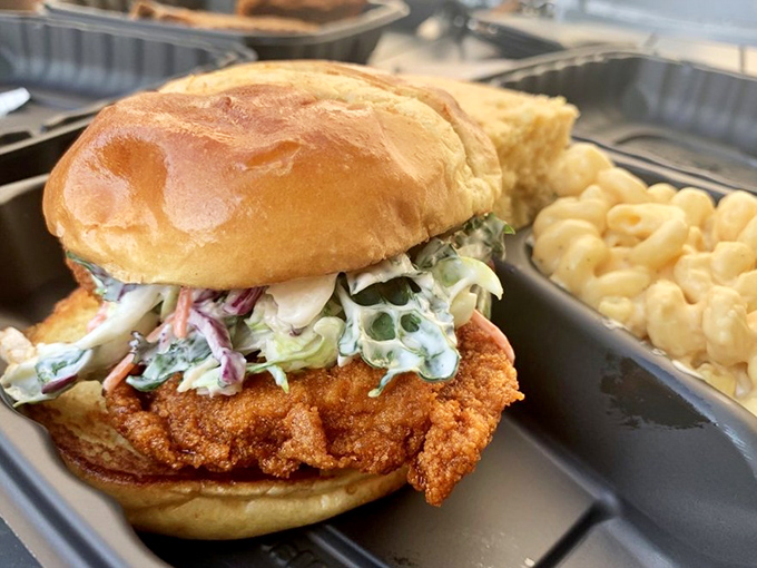 Not just a sandwich, but a masterpiece of engineering&mdash;crispy chicken, creamy slaw, and a soft bun creating the holy trinity of handheld happiness.