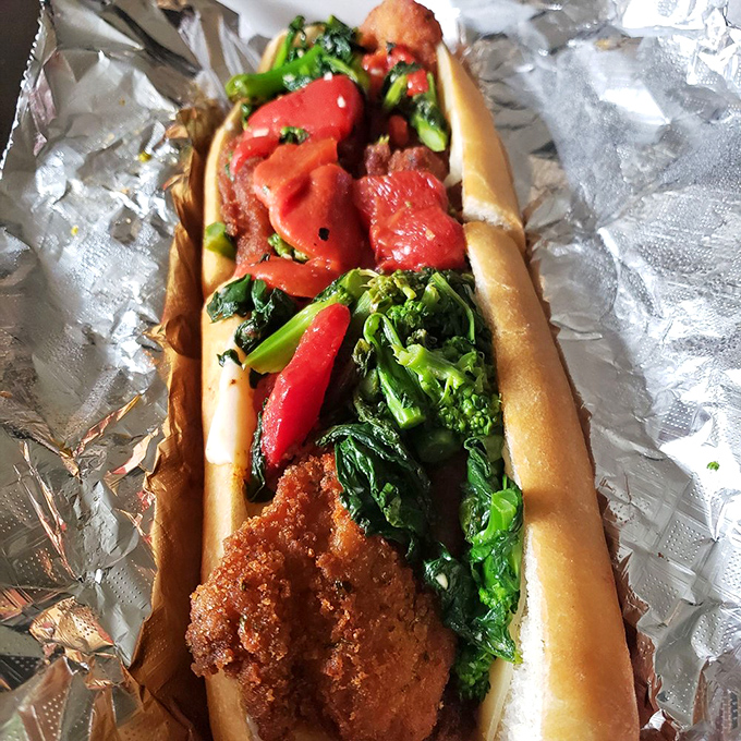 Dattilo's chicken cutlet sandwich with the works&mdash;proof that sometimes the best things in life come between two pieces of bread.