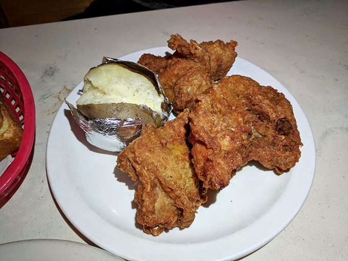 Crispy fried chicken proves this kitchen knows its way around more than just red meat.