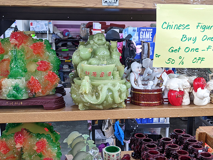 These jade laughing Buddhas and colorful figurines aren't just decorative trinkets &ndash; they're little ambassadors of joy waiting to brighten your mantelpiece or office desk.