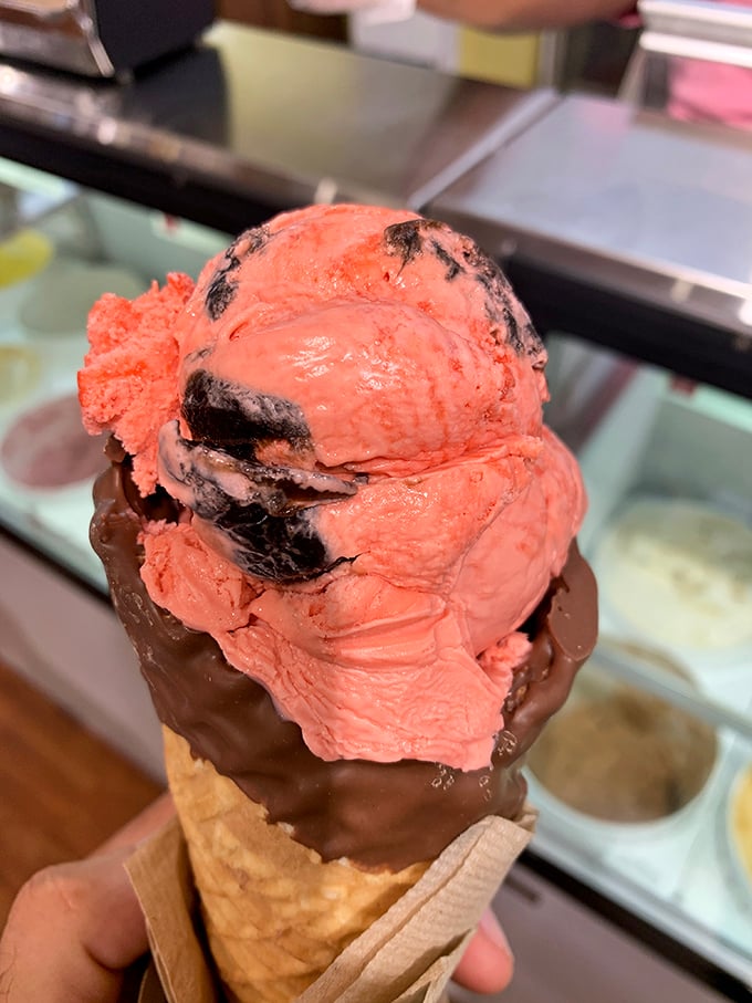 Pink ice cream meets chocolate-dipped waffle cone in a romance more compelling than any Hallmark movie. A perfect vacation fling.