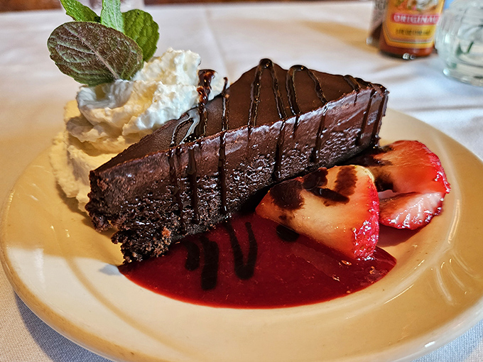 After a seafood feast, this chocolate torte with strawberries provides the perfect sweet finale—like a standing ovation for your taste buds.