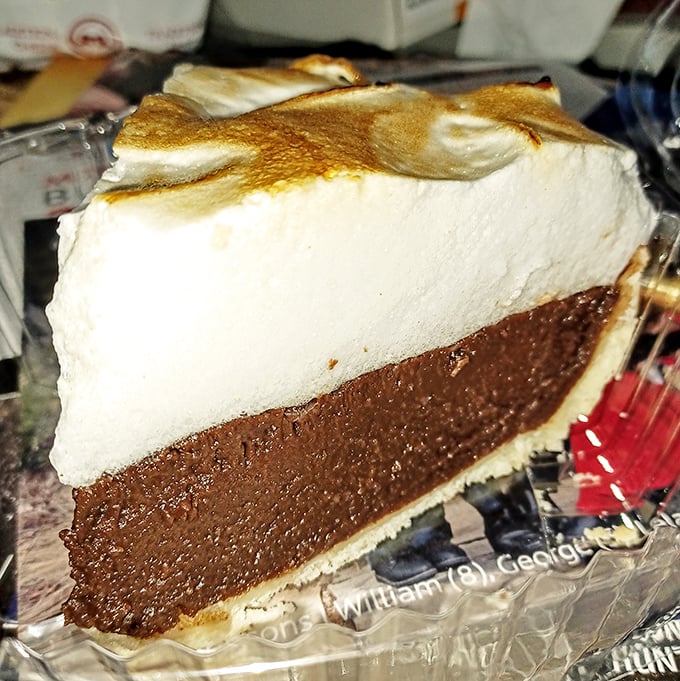 Chocolate pie with mile-high meringue: the kind of dessert that makes you wish you'd skipped the second helping of steak. Almost.