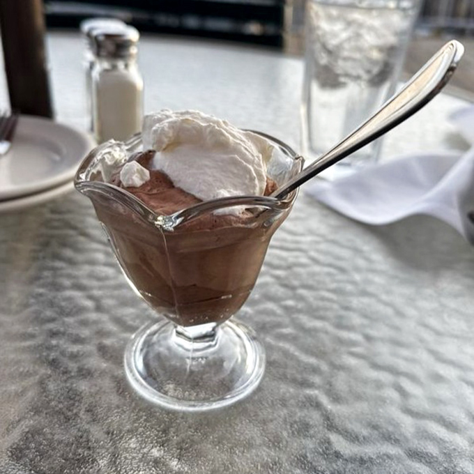 Chocolate mousse crowned with whipped cream&mdash;the perfect sweet ending after all that virtuous seafood eating.