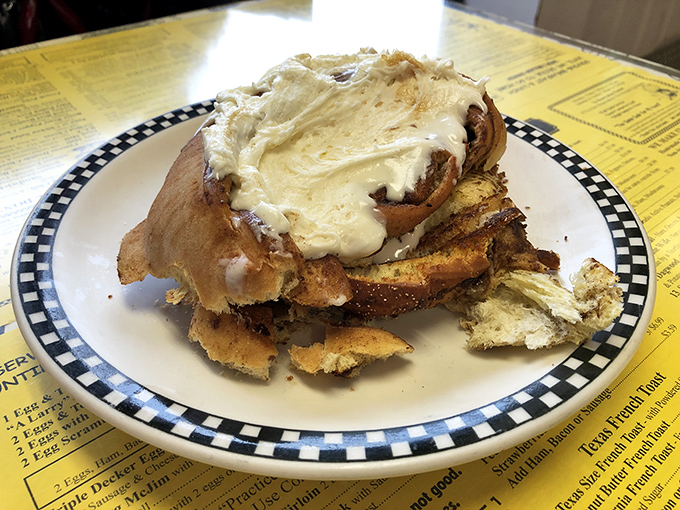 This cinnamon roll could make a grown person weep tears of pure sugary joy. 