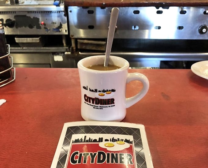 That classic diner mug isn't just holding coffee; it's cradling liquid motivation with the promise of unlimited refills and unlimited possibilities.