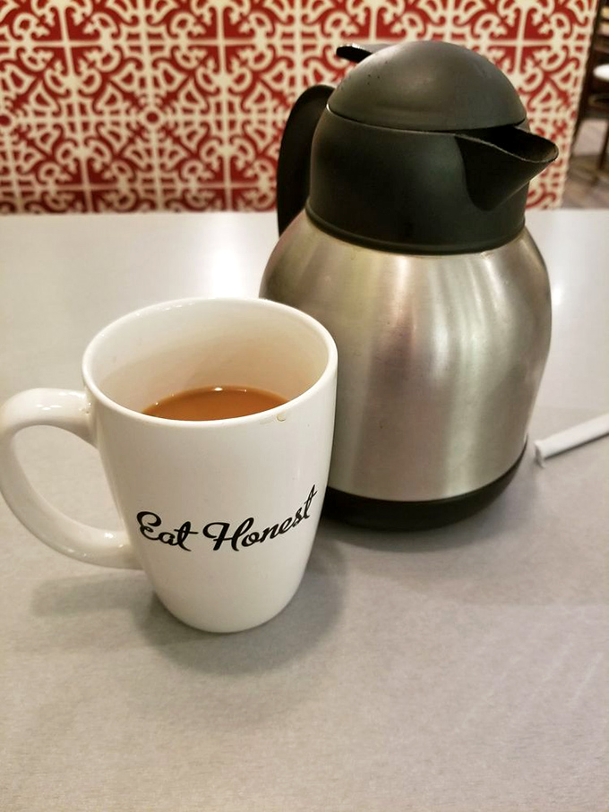 That carafe promises endless coffee refills, the kind of commitment we should all look for in our breakfast relationships.