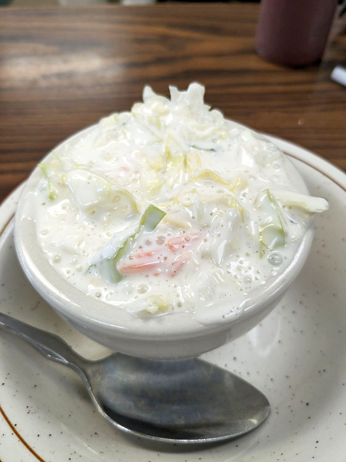Coleslaw that actually looks fresh &ndash; a minor miracle in the diner universe, let's be honest.