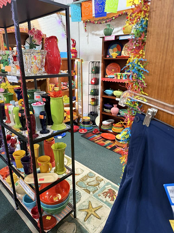 Fiestaware paradise! These vibrant ceramics could brighten any Florida kitchen, even on those rare cloudy days.