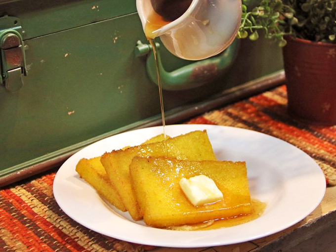 Cornmeal mush with butter and syrup&mdash;proof that sometimes the simplest dishes deliver the most profound satisfaction. Grandma would approve.