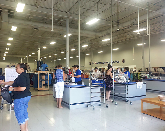 Where donations begin their journey to new homes. The checkout counter is like Ellis Island for pre-loved items—processing new arrivals into American households.