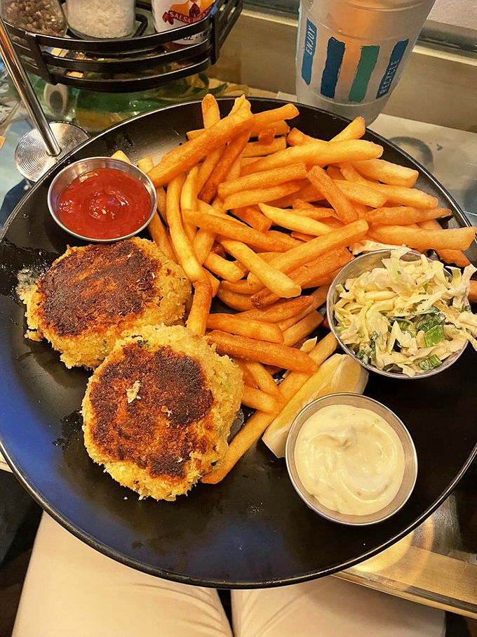Crab cakes with the perfect ratio of crab to cake&mdash;which is to say, mostly crab with just enough "cake" to keep it together.