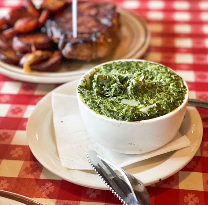 The creamed spinach arrives unapologetically rich &ndash; Popeye would approve of this indulgence that somehow makes you feel virtuous while eating steak.