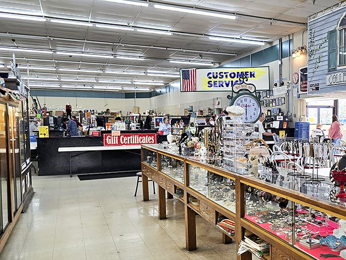 The nerve center of nostalgia commerce. Those glass cases aren't just displays—they're windows into carefully curated memories waiting for new homes.