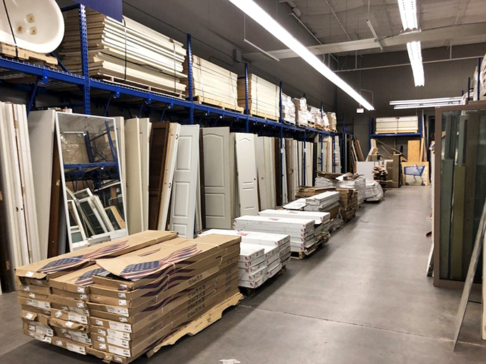 Door after door of possibilities line this aisle. Each one a portal to renovation satisfaction without the sticker shock of big box stores.