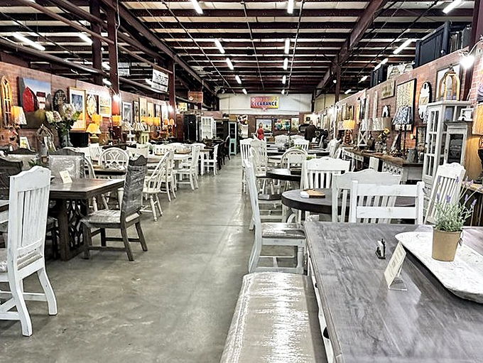 Dining sets galore, where mismatched chairs become "eclectic charm" and every table has hosted someone's Thanksgiving drama.