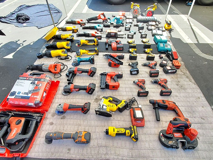 Tool paradise that would make Tim Allen grunt with approval. This power tool collection could build a small house or at least inspire ambitious weekend projects.