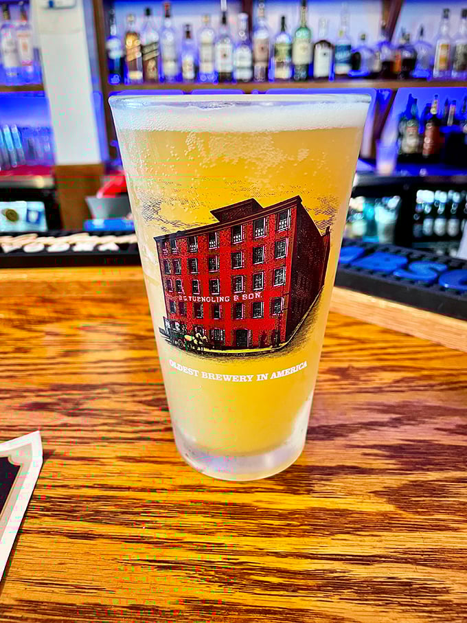 A cold Yuengling in a frosty glass&mdash;because proper barbecue deserves proper hydration. America's oldest brewery meets Mississippi's finest smoke.