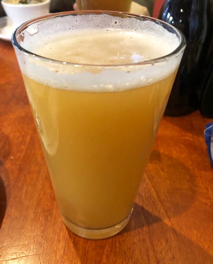 A cold local brew&mdash;because what pairs better with seafood than a glass of liquid sunshine? The perfect maritime marriage.