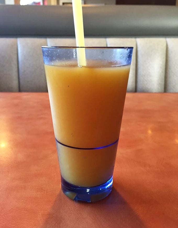 Fresh orange juice that tastes like liquid sunshine, the perfect companion to heavy comfort food that makes your soul smile.