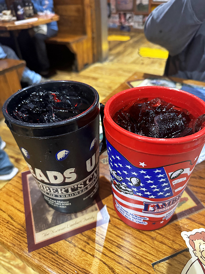 Lambert's signature cups aren't just vessels for sweet tea&mdash;they're souvenirs of a meal where "bottomless" isn't just a promise, it's a challenge.