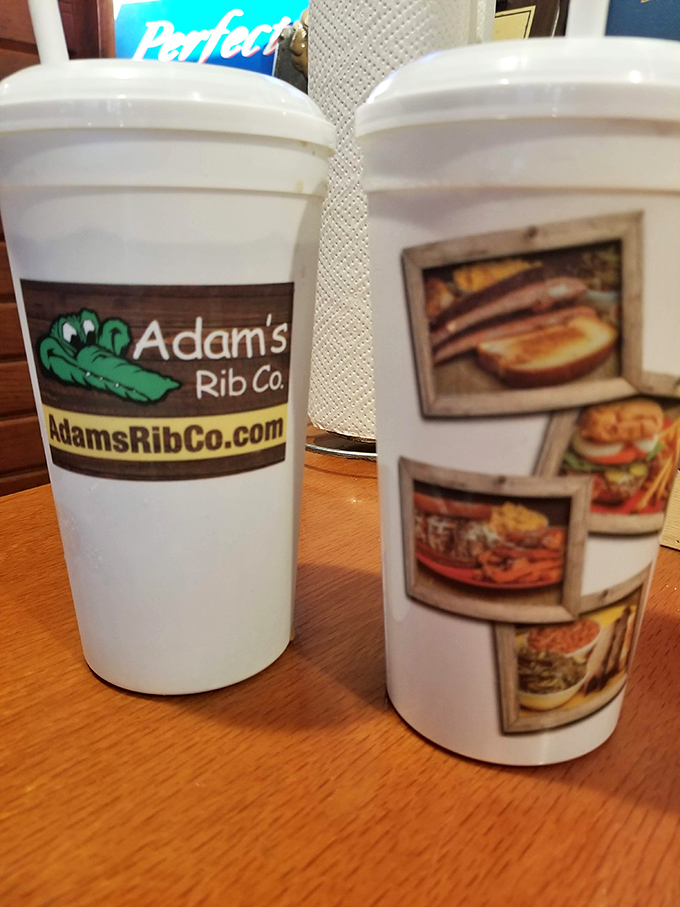 Even the cups at Adam's Rib Co. promise good things to come. That alligator logo isn't just cute&mdash;it's hungry, like you will be.