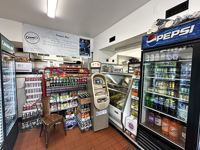 The drink coolers stand ready, because washing down a proper cheesesteak requires proper hydration. It's practically a medical necessity.