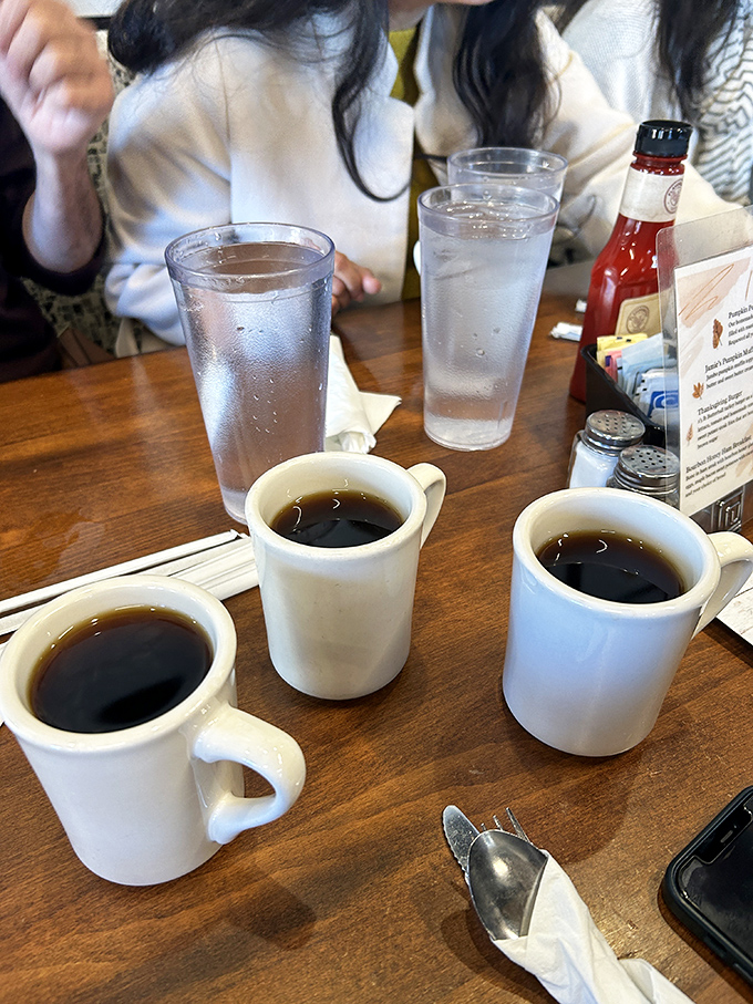 Coffee served diner-style&mdash;honest, strong, and plentiful. The kind that turns morning grouches into functioning humans by the second cup.