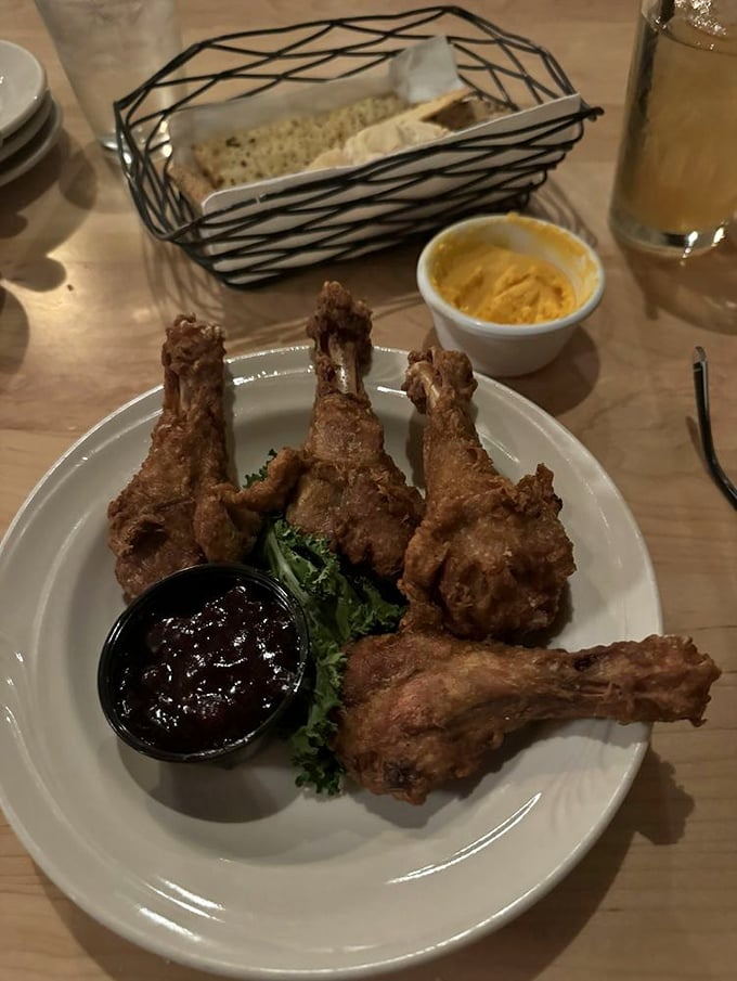 Indiana duck legs with lingonberry jam&mdash;crispy, juicy, and slightly exotic. Like your standard fried chicken had a semester abroad in Scandinavia.