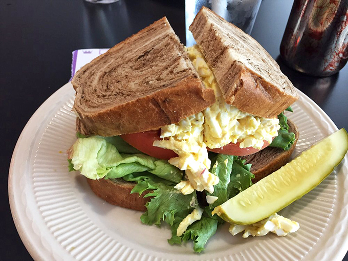 The egg salad sandwich on marble rye with crisp lettuce and juicy tomato proves that sometimes the classics need no improvement&mdash;just quality ingredients and care.