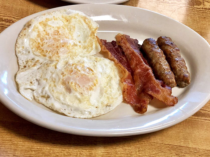 The holy trinity of eggs, bacon, and sausage &ndash; like the Three Tenors of breakfast foods.