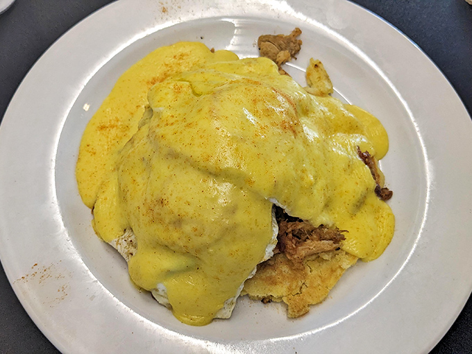 Eggs Benedict gets the Southern treatment with a hollandaise so yellow it could brighten even a Cleveland winter morning.