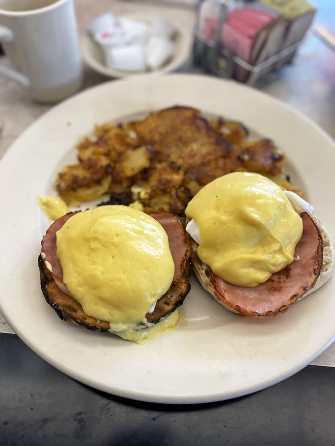Eggs Benedict dressed up like they're going to the opera, but comfortable enough to hang with home fries.